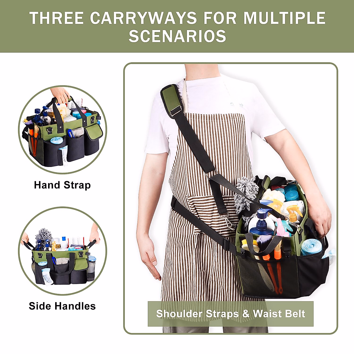Viajero Wearable Cleaning Caddy Bag, Large Cleaning Supplies Organizer Housekeeping Supply Caddy Detailing Bag with Handle Shoulder Waist Straps for Tote Tools Products Housekeepers Car Home House