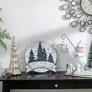 Winter Welcome Sign for Door Wall Decor - Walasis Outside Winter Wreath for Front Door Hanging Christmas Signs with Tree Snowfalke Rustic Wooden Welcome Decoration