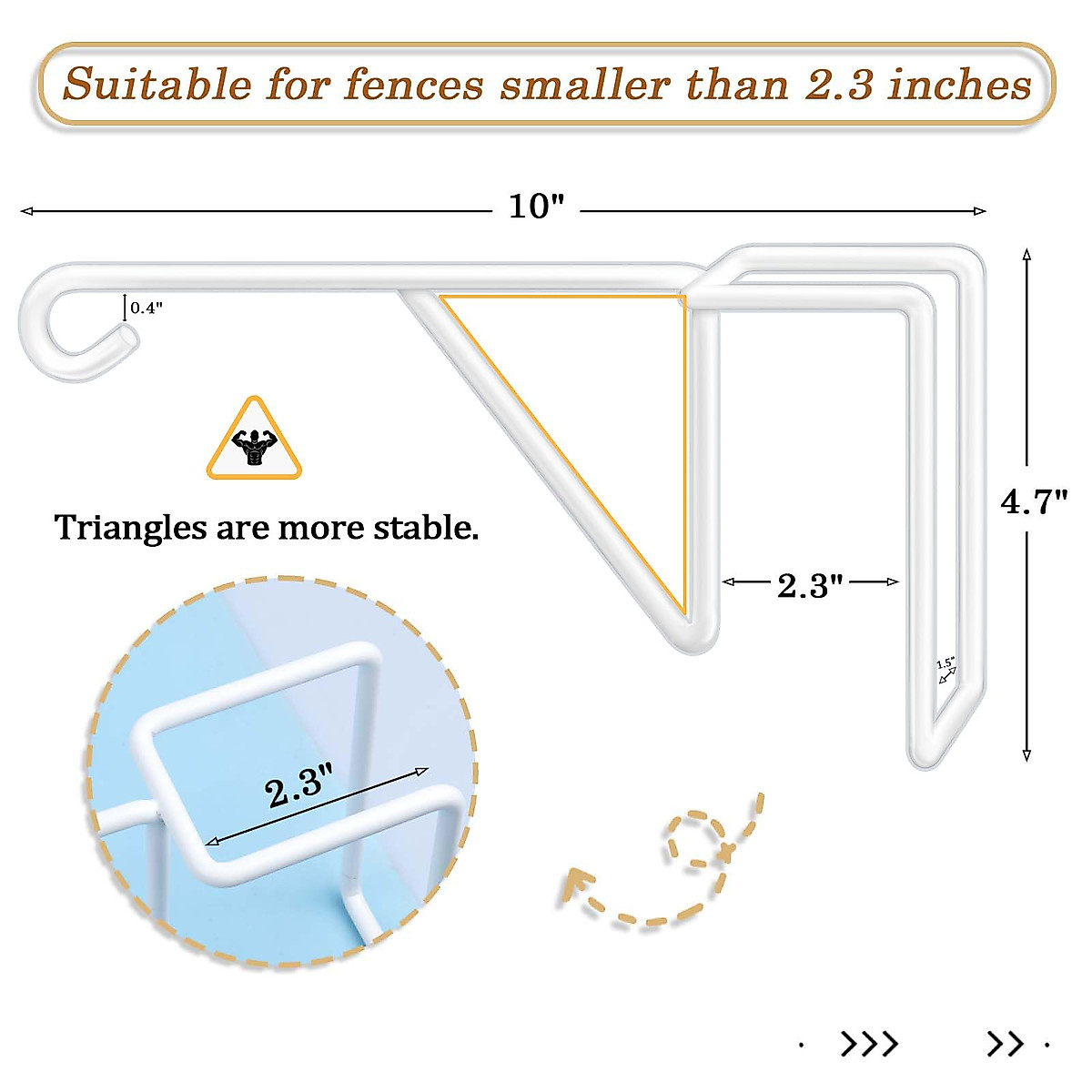 Gicare 4 Pack Vinyl Fence Hooks, Heavy Duty Durable White Fence Plant Hangers for Outdoor, Over The Fence Hooks, Patio Hooks for Hanging Plants, Flower Baskets, Bird feeders, Lights, Pool Equipment