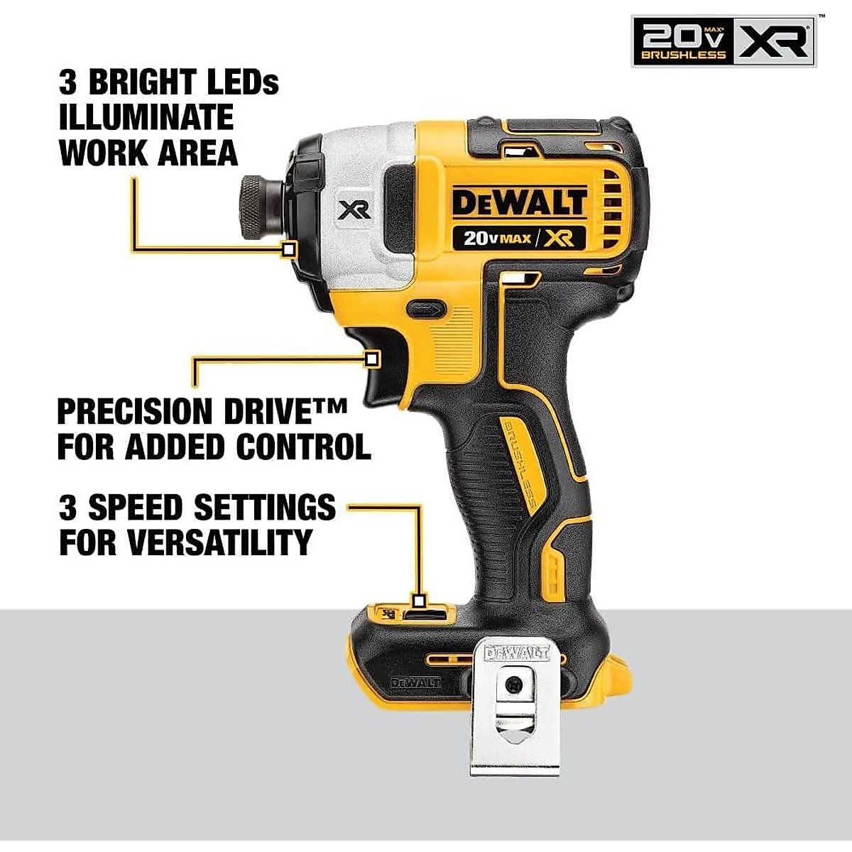 DEWALT 20V MAX XR Impact Driver, Brushless, 3-Speed, 1/4-Inch, Tool Only (DCF887B)-Deal Express Accessories, Yellow