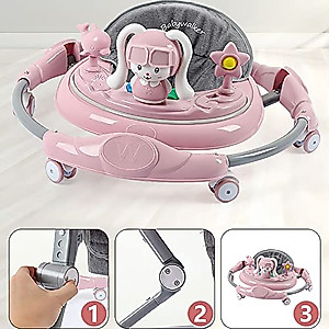 GPAIHOMRY Foldable Baby Walker, 6 Mute Universal Wheels Height Adjustable Walker, Anti-O Leg Folding Walker, Suitable for Girls Boys 6-18 Months (Color : Pink)