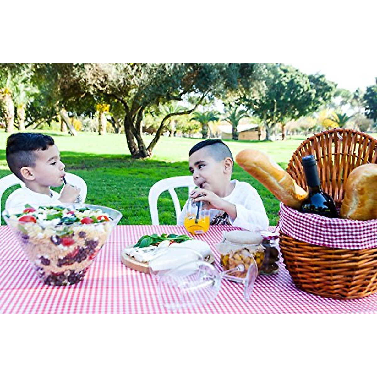 TopTableCloth Table Cover Red & White Checkered tablecloths Elastic Corner Fitted Rectangular Folding Table 6 Foot 30" x 72" Table Cloth Waterproof Vinyl Flannel Plastic Tablecloth for Camping Picnic