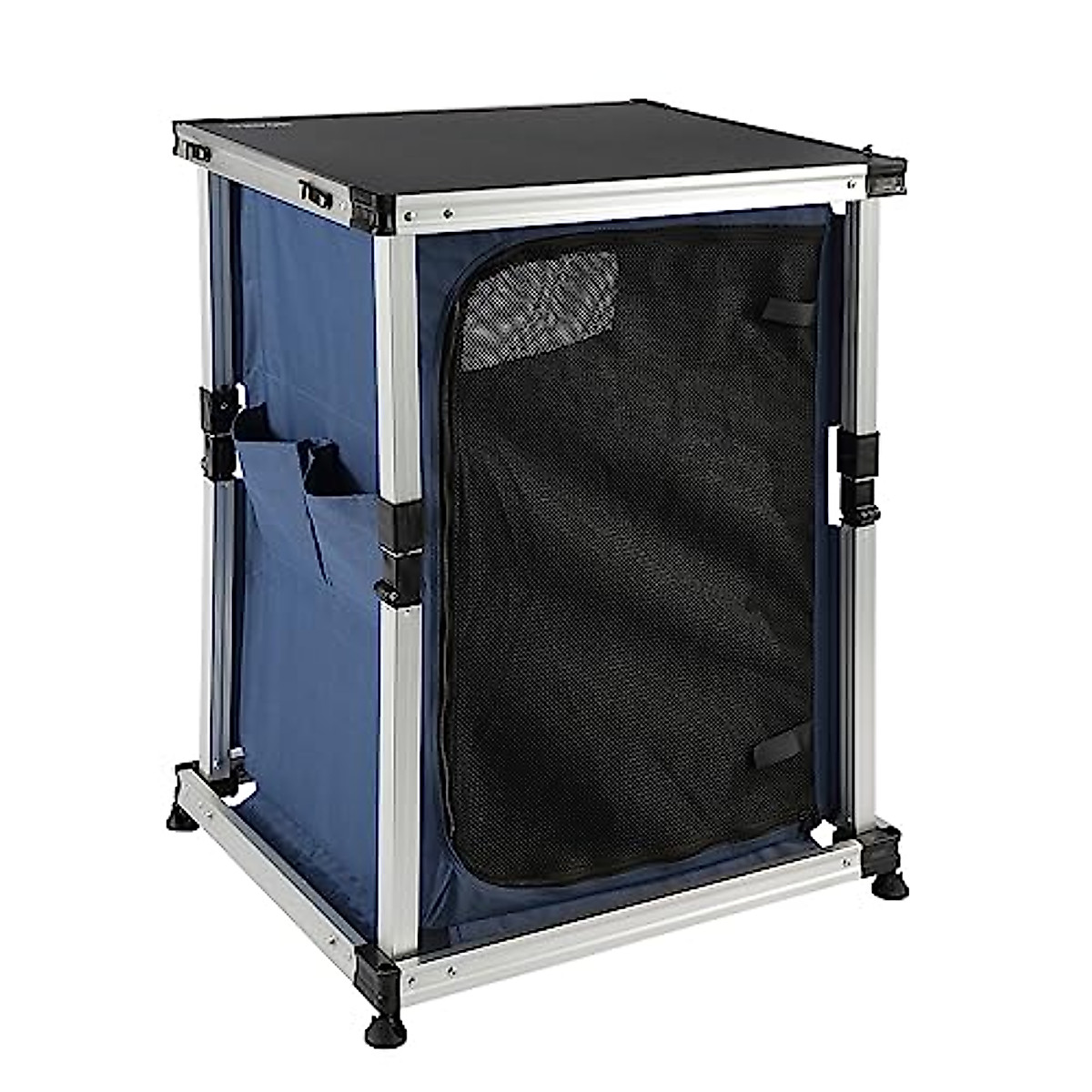 VEVOR Camping Kitchen Table Storage, Outdoor Pop-up Aluminum Portable Folding Cook Station with 3-Tier Organizer, Side Pocket & Carrying Bag, Quick Set-up for BBQ Party Backyard RV Traveling, Blue