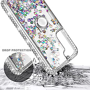 NGB Supremacy Compatible with Samsung Galaxy S23 Plus Case (6.6 Inch) with Tempered Glass Screen Protector, Ring Holder/Wrist Strap, Girls Women Bling Liquid Floating Glitter Cute Case (Gem)