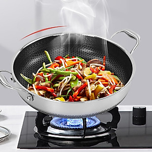 CiCixixi Nonstick Skillet with Lid Pan,13.38 Inch Stainless Steel Pan,for Gas Electric Induction Ceramic Stoves and Oven Resistant,316 stainless steel (13.38-Inch)