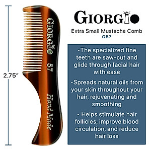 Giorgio G57 Extra Small Men's Fine Tooth Beard and Mustache Comb for Facial Hair Grooming and Styling. Wallet Pocket Comb Beard Comb for Men, Handmade, Saw-Cut and Hand Polished (2.75")
