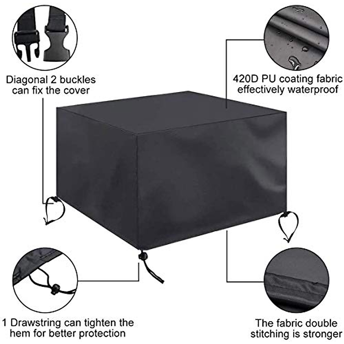 FLR Square Fire Pit Cover, 51x51x25 Inch,Waterproof 420D Heavy Duty Gas Fire Pit Cover, Patio Furniture Cover,All-Season Protection Fire Pit Cover,Black (51x51x25in)