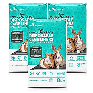 Paw Inspired Disposable Guinea Pig Cage Liners | Bamboo Charcoal Odor Controlling | Super Absorbent Liners Pee Pads for Ferrets, Rabbits, Hamsters, and Small Animals (28" x 17" (C&C 2 x 1), 24 Count)