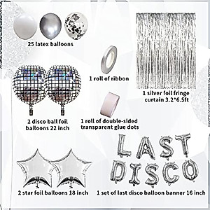Silver Bachelorette Party Decorations Kit, Last Disco Bachelorette Party Balloons Banner with 4D Disco Balls, Silver Fringe Curtain for Bridal Shower, Nashville Bachelorette Party, Last Dance Party Decor