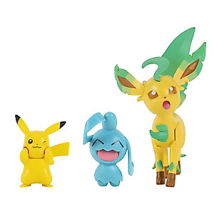 Pokemon PKW0178 3 Pack-Features 2 Pikachu, Wynaut & 3-Inch Leafeon Battle Figures-Authentic Details, Multi