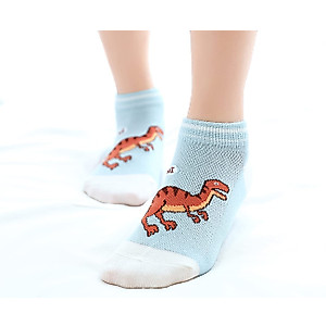 CHUNG Boys Cotton Ankle Socks 5/10 Pack Low Cut Dinosaur Mesh 2-9Y Light Weight Back School Running Sports Casual (2-4Y, 10pk Dino022)