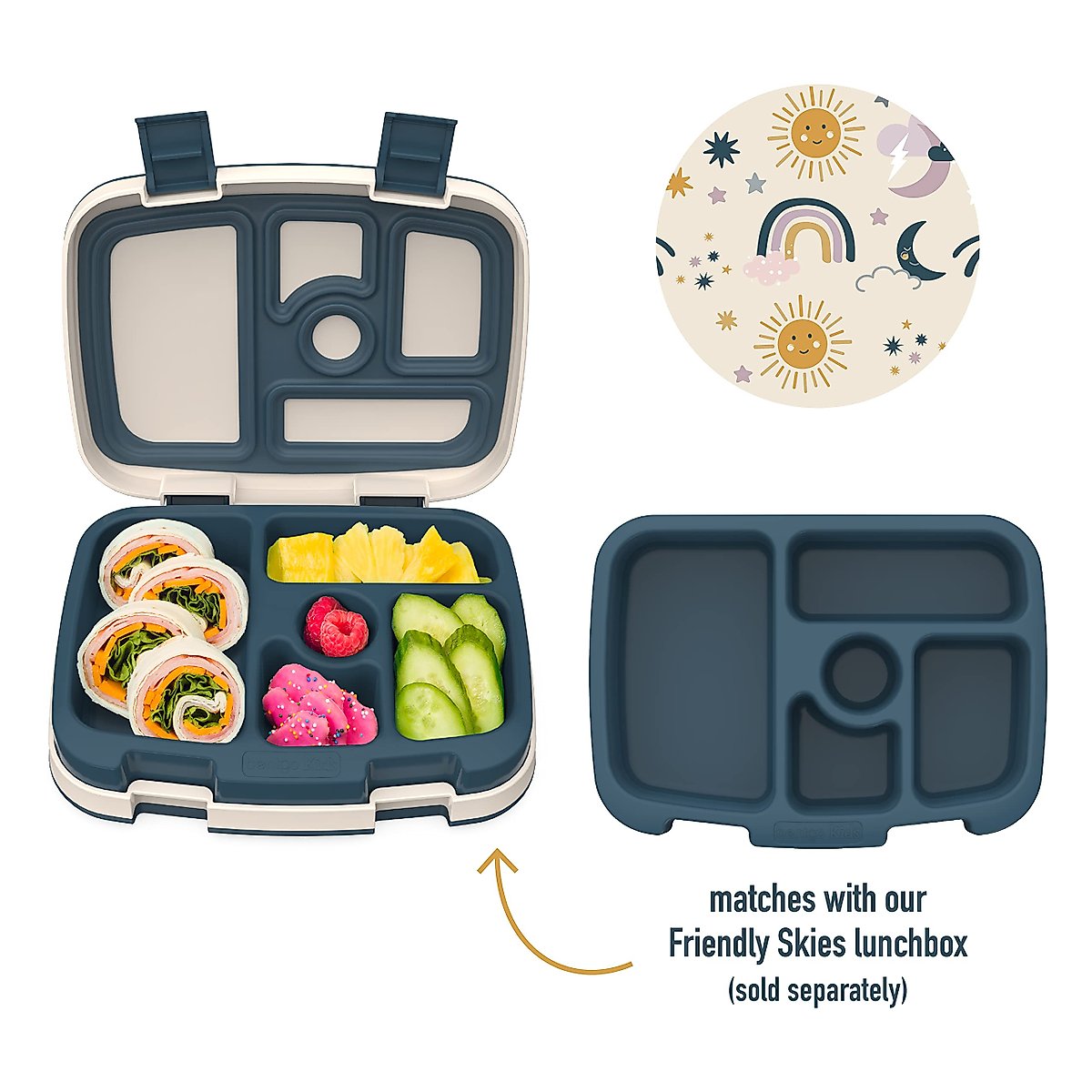 Bentgo® Kids Prints Tray with Transparent Cover - Reusable, BPA-Free, 5-Compartment Meal Prep Container with Built-In Portion Control for Healthy Meals At Home & On the Go (Friendly Skies)