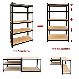 Viaka 5-tier Metal Shelving Unit Adjustable Garage Storage Utility Rack Heavy Duty Shelves Organization Multipurpose Shelf Warehouse Basement Kitchen Living Room Garage 66.14x29.53x11.81 inches, Black