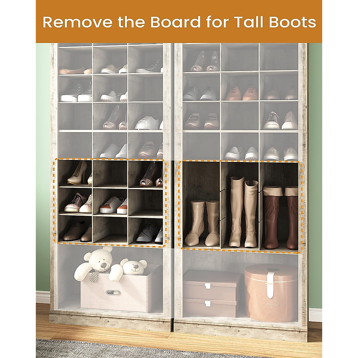 Hzuaneri 11-Tier Shoe Storage Cabinet, Free Standing Closet Organizers and Storage with 31 Open Cubbie, Space Saving Shoe Rack for Entryway, Bedroom, Greige SR02005B