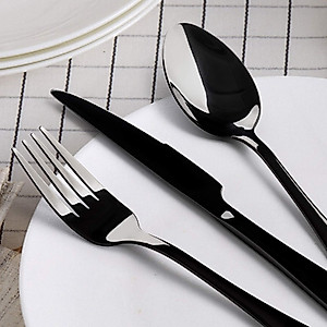 E-far Silverware Set, 20-Piece Black Stainless Steel Flatware Utensil Set, Include Knife/Spoon/Fork, Mirror Polished, Dishwasher Safe - Service for 4