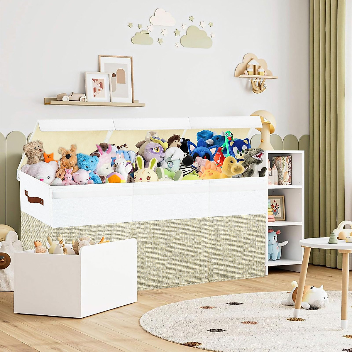 storasier Large Toy Box Chest,Toy Storage Organizer,Storage Bins with Lids,Stuffed Animal Storage,Toy Bins for Kids,Toddlers,Baby,Girls,Nursery,Living Room,playroom(Beige)