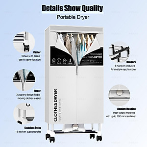 Clothes Dryer, Portable Drying Machine with Timer, 60inch Laundry Drying Wardrobe with Large Capacity, Electric Dryer/Rack for Home | Appartments (Grey HC1)