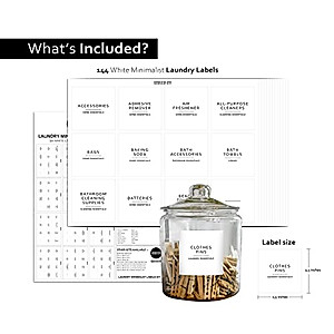 Dekluttr 144 Minimalist Laundry Labels for Organizing Linen, Storage, and Laundry Room Preprinted Organization Labels for Storage Bins Containers and Jars