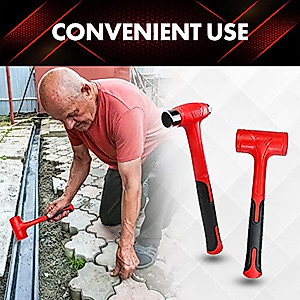 YIYITOOLS 2Pcs Dead Blow Hammer Set,16oz(1LB)Ball Pein Hammer,27oz(1.5LB)Dead Blow Hammer,Red and Black, Shockproof Design, No Rebound Mallet Unibody Molded Checkered Grip Spark and Rebound Resistant