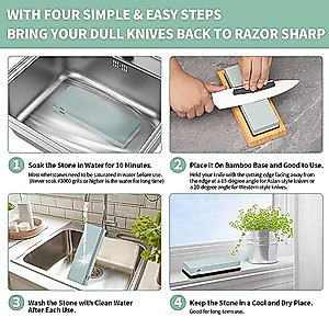 knife sharpening Stone kit, sharpening stone 4 Side Grit 400/1000 3000/8000 Waterstone, Includes Leather Strop, Bamboo Base, Flattening Stone, Slip Rubber Bases, and Angle Guide
