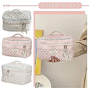 Juoxeepy Cotton Makeup Bag Large Travel Cosmetic Bag Quilted Cosmetic Pouch Coquette Aesthetic Floral Toiletry Bag
