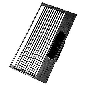 koroda Roll Up Dish Drying Rack Over The Sink: SUS304 Stainless Steel Dish Drainer with Utensil Holder for Kitchen Sink (17.3" × 11", Black)