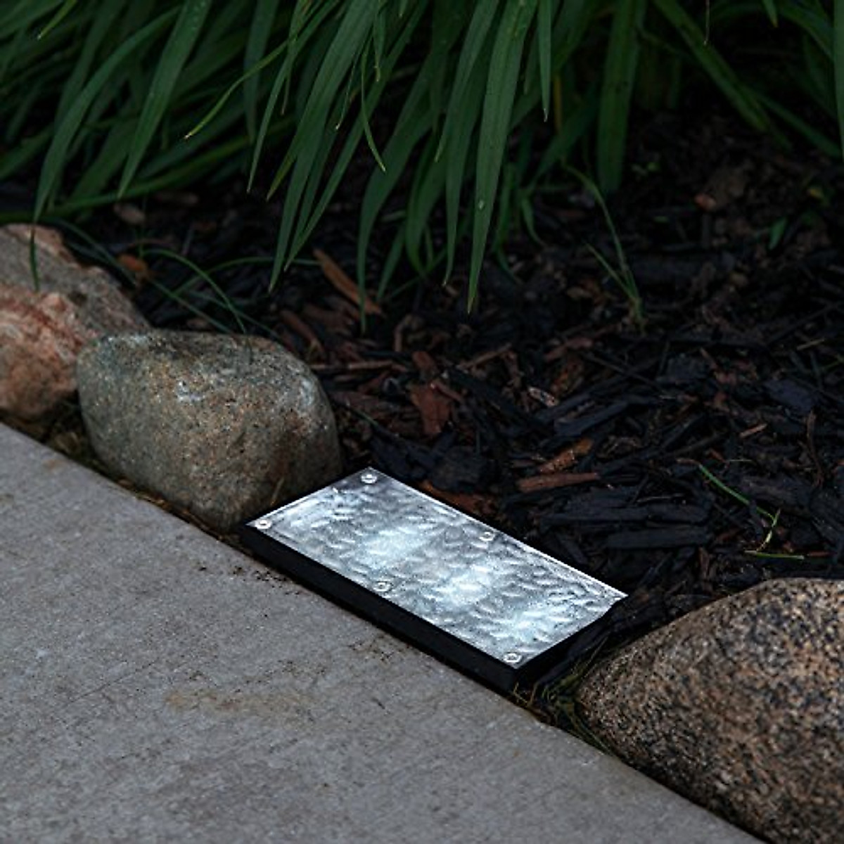 Solar Brick Landscape Path Light, 8x4 Recessed Polyresin Paver, Cool White LEDs, Waterproof, Outdoor Use, No Wires or Plugs - Rechargeable Battery Included
