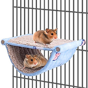 Bird Nest Double Layer Hanging Hammock Bed Toy for Parrot Parakeet Cockatiel Conure Cockatoo Amazon Lovebird Finch Budgie Hamster Rat Gerbil Chinchilla Cage Perch (Blue)