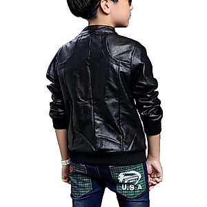 Chinaface Boy's Trendy Stand-Collar PU Leather Spring Moto Jacket Black-Large (Tag140, 9/10T)