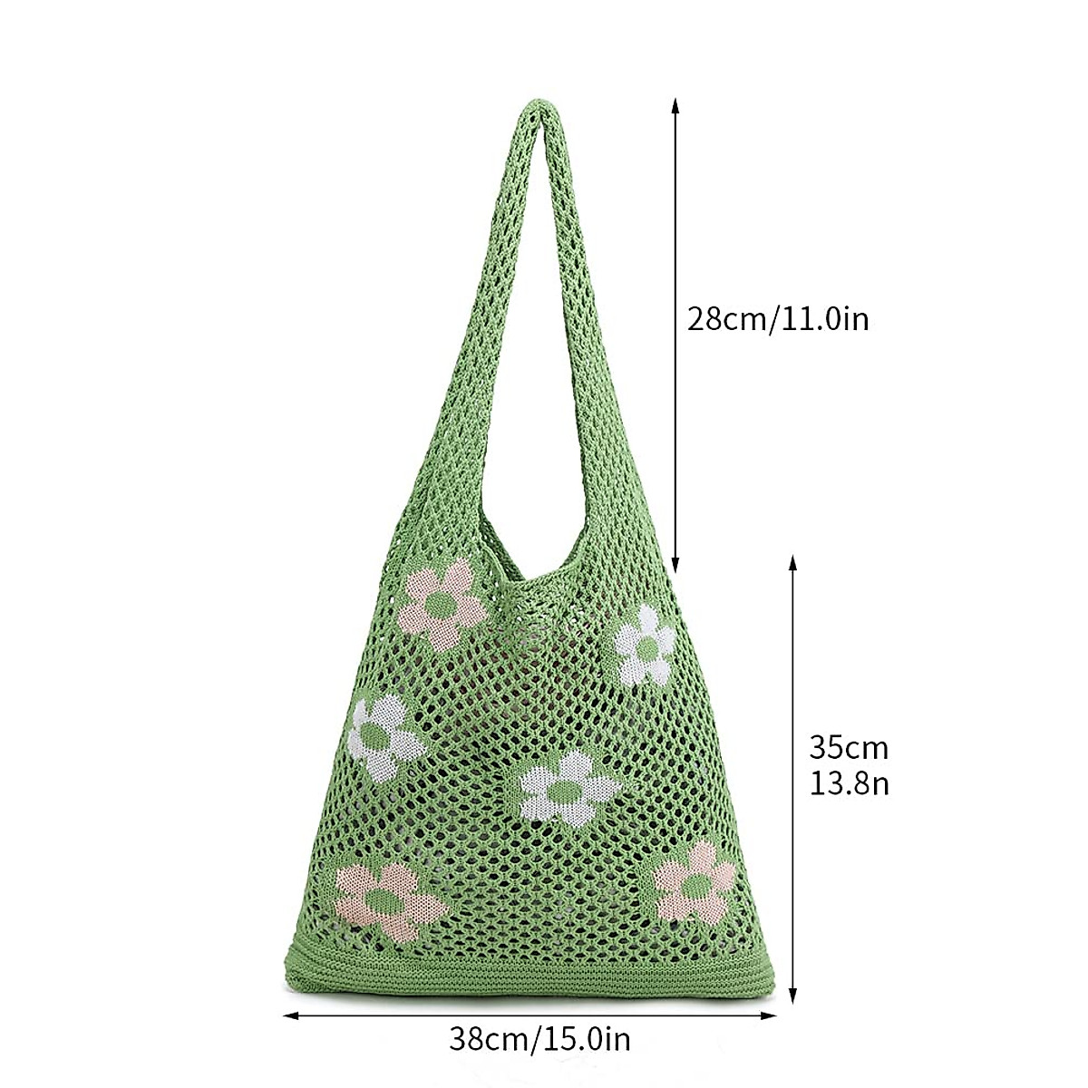 ENBEI Crochet Tote Beach Bag for Women with 6 Flower Pattern, Aesthetic Boho Large Bag, Foldable & Lightweight, Perfect for Beach, Travel, Daily Use & Gift