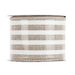 HUIHUANG Striped Burlap Ribbon Wired Grey White Stripe Rustic Wired Edge Ribbon 2.5 Inch X 10 Yards Grey Stripe Ribbon for Wreaths Crafts Gift Wrapping Decoration Basket Bows Holiday Home Decoration