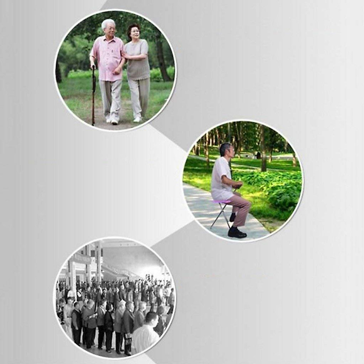 Folding Walking Stick with Seat Adjustable Height Tripod Cane Hiking Chair Aluminium Portable