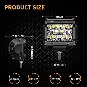 LED Pods ,TURBO SII 4 Inch 60W Led Light Bar Spot Flood Combo Off Road LED Fog Lights Triple Row Led Work Lights for Jeep Trucks Polaris Boats Pickup UTV ATV,4 Pack