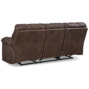 Signature Design by Ashley Derwin Urban Faux Leather Tufted Reclining Sofa with Drop Down Table, Dark Brown