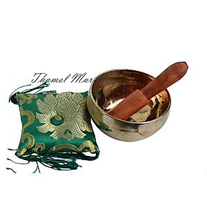 Tibetan Singing bowl handmade brass (4inch 7 metal) including free wooden mallet (strike) Silk Cushion