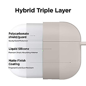 elago Liquid Silicone Case Compatible with AirPods Pro Case Cover - Keychain Included, Triple Layer Protection, Safeguard Design, Supports Wireless Charging [Stone]