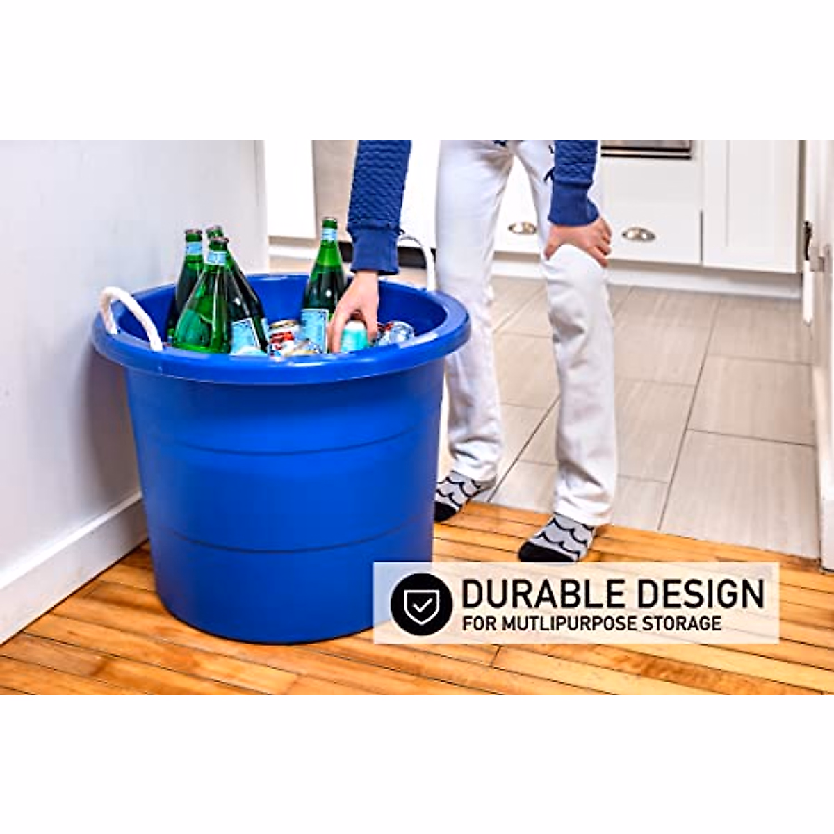 United Solutions 19 Gallon Rope Handle, Heavy-Duty Organization and Easy-Access Storage Tub, Multi-Purpose, Made with Rugged Plastic, Pack of 2, 2-Pack, Blue, 2 Count