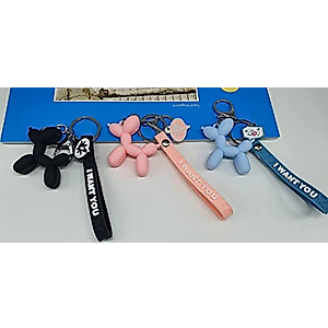 Cute Dog Keychain Balloon Dog Style Keyring soft Silicon interior decor Car Home Office Decoration Animal Keyhook Lovely Puppy Key Holder (3ea set(Black+Pink+Sky-blue))