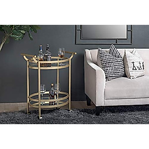 Studio Designs Home Palazzo Modern 2-Tier Oval Metal Rolling Bar, Serving, Utility Mobile Cart with Handles and Spill Guard in Gold/Clear Glass and Mirror, 27" W x 17.5" D x 33.25" H,