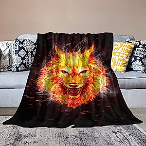 Fire Flaming Wolf Throw Blanket for Couch Bed Flannel Lap Blanket Lightweight Cozy Plush Blanket for All Seasons 40"x60"