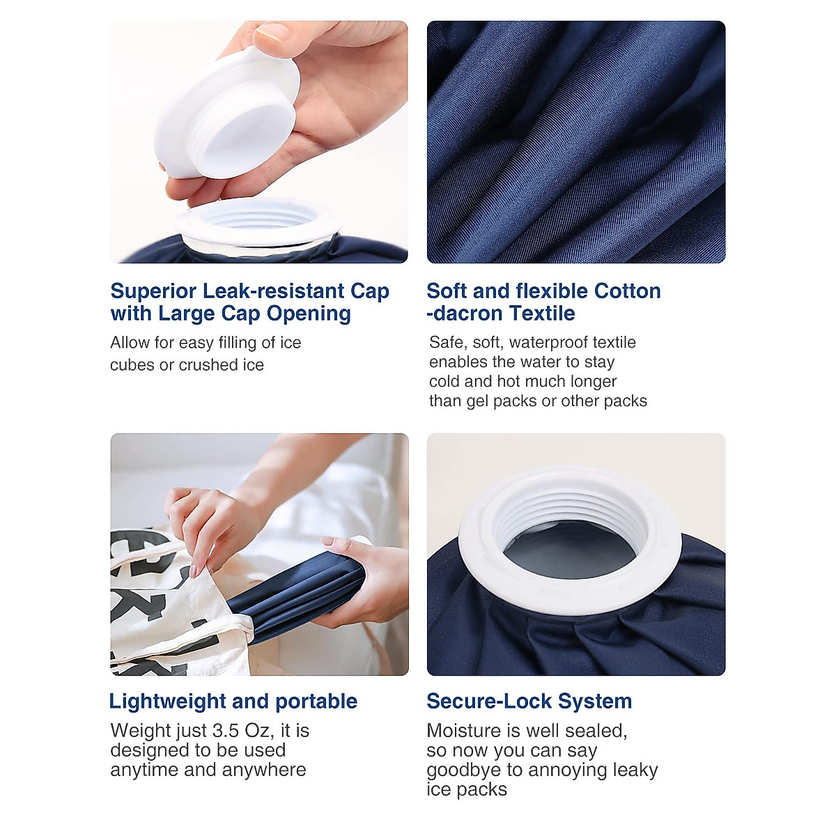 elitehood Reusable Ice Bag Ice Pack for Injuries, 3 Sizes (6"/9"/11") Refillable Ice Bag, Hot & Cold Therapy Ice Bag for Injury and Pain Relief with Elastic Breathable Support Wrap and Extension wrap