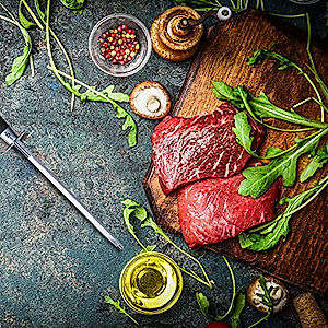 KUMA Kitchen Knife Sharpener - USER FRIENDLY - 8 Inch Steel Honing Rod for Sharpening your Chef's Knife, Carving Knife, Chopping Knives, And More! - Easily Hone & Recover Your Sharp Edge Today!