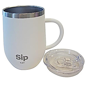 PINK SIP EAZY'S 12oz 18/8 StainlessSteel Insulated Cup, Handle & Lid - Keeps your Drinks Hot up to 6 hours Cold up to 24hour - Coffee, Tea, Beer, Water, Wine - Arrives Boxed for easy Gifting!