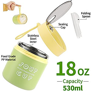 Reastar Insulated Food Container, 18 Ounce Stainless Steel Kids Adult Thermos for Hot Food, Vacuum Insulated Food Jar with Folding Spoon, Leak Proof, Portable Hot Food Container Soup Thermos, Green