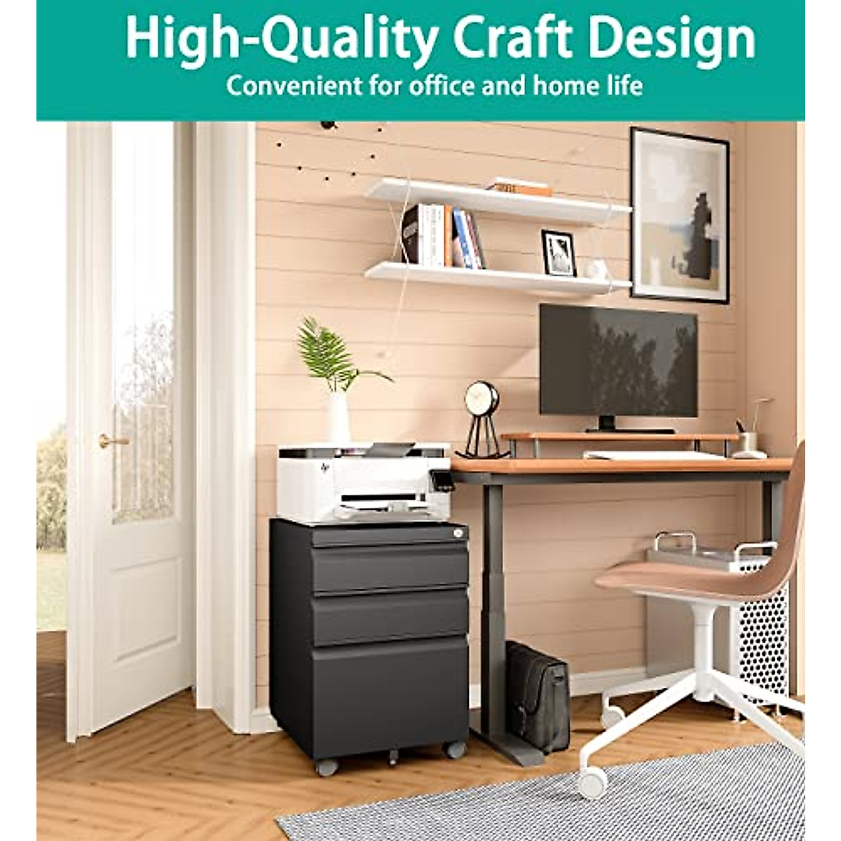 SISESOL 3 Drawer Mobile File Cabinet with Lock,Black Under Desk File Cabinets with Wheels,Rolling Metal Filing Cabinet for Home Office,Fit Legal/Letter/a4 File,Fully Assembled Except Casters