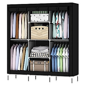 OUMYJIA 69 inches Non-Woven Fabric Wardrobe Portable Clothes Closet Storage Organizer, 51 x 17.5 x 69 inches, Black