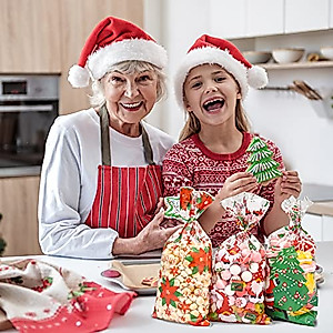 Moretoes Christmas Cellophane Bags 168Pcs Candy Treat Bags with 180Pcs Twist Ties 8 Assorted Styles Candy Bags Santa Claus & Gnome Pattern Snack Goodie Bag for Party Supplies