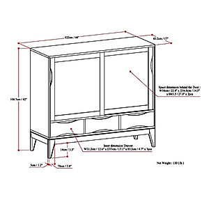 SIMPLIHOME Harper SOLID WOOD 48 inch Wide Mid Century Modern Medium Storage Cabinet in Walnut Brown, with Large Space Behind 2 Sliding Notched Handle Doors, 2 Adjustable Shelves