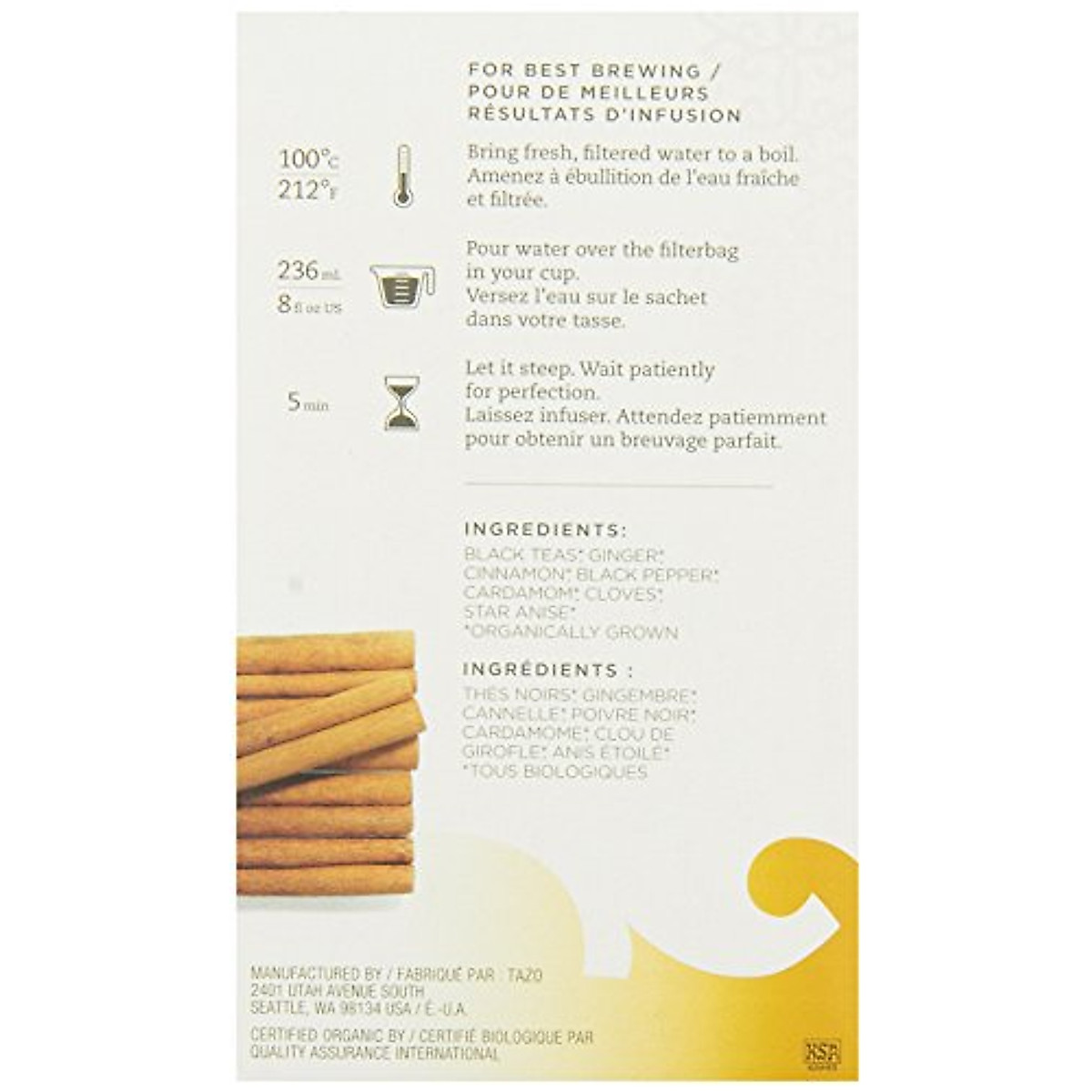 Tazo Organic Chai - 149904, Black Tea-24 Tea Bags-2.3oz/65g