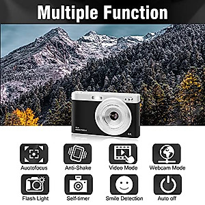 Suvony Digital Camera,4K Digital Camera for Photography & Vlogging,50MP Rechargeable Mini Camera with 32GB SD Card and 2 Batteries,16X Digital Zoom and Autofocus Compact Camera for Teens, Kids,Elder